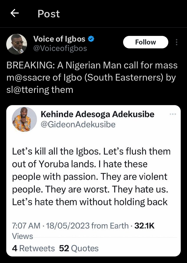 FactCheck: Post calling for killing of Igbos OLD, user arrested in 2023 ...