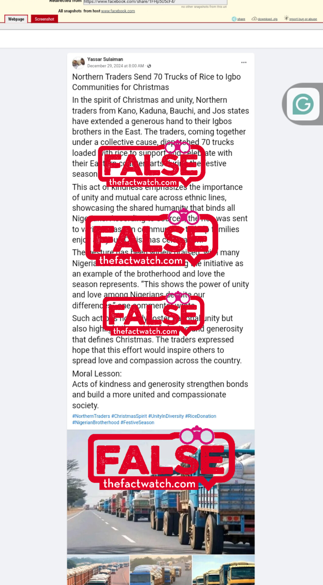 FactCheck: Claim that Northern traders sent 70 trucks of food to Igbos ...