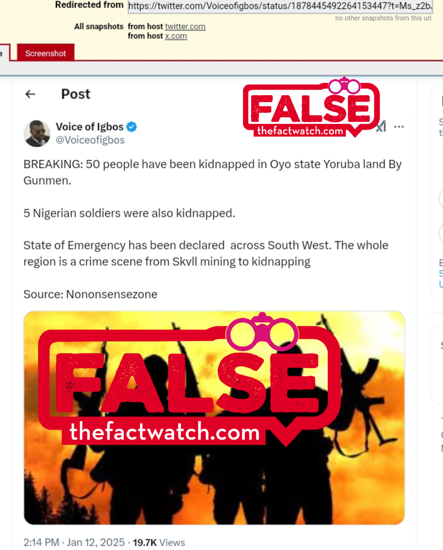 FactCheck: X user deliberately makes FALSE claim about kidnapping in Oyo State - FactWatch