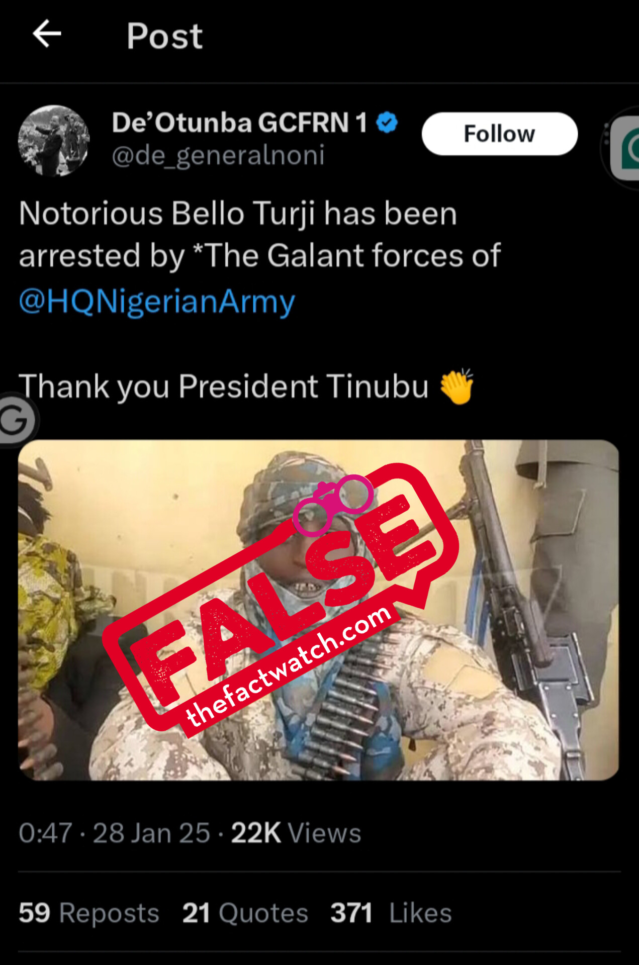 FAKE NEWS: Notorious terrorist, Turji Bello not yet arrested - FactWatch